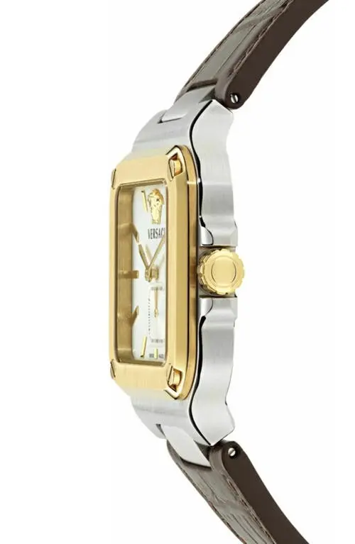 Versace Greca Edge Two-tone Leather Strap Watch