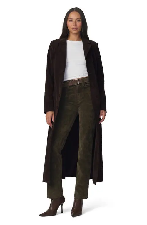 Joe's Jeans Faux Suede Long Coat With Tie Belt - Dark Chocolate