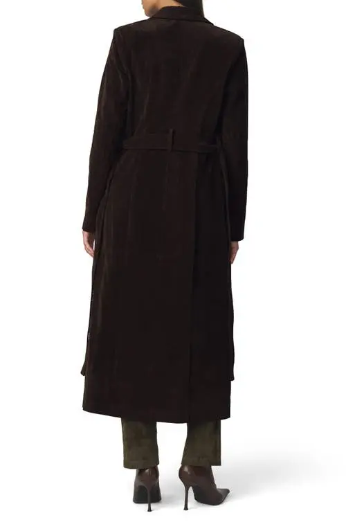 Joe's Jeans Faux Suede Long Coat With Tie Belt - Dark Chocolate