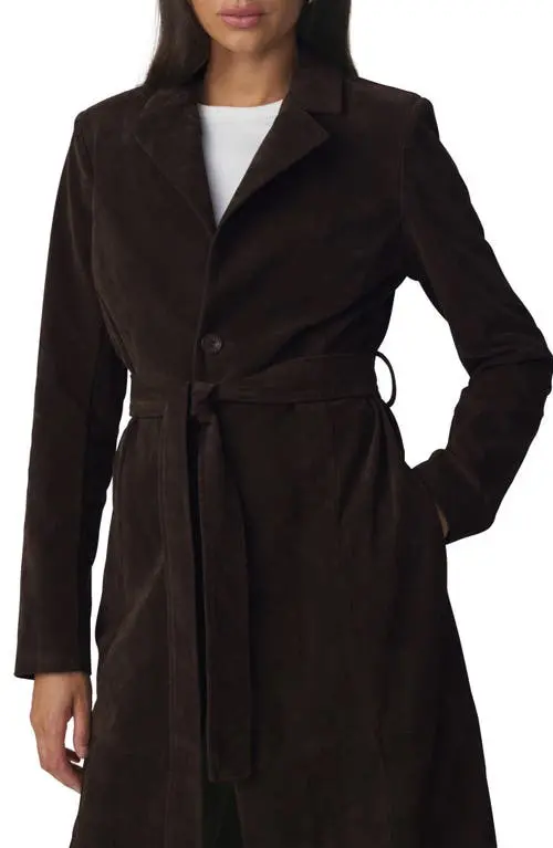 Joe's Jeans Faux Suede Long Coat With Tie Belt - Dark Chocolate