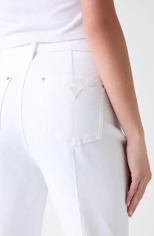 Guess High Waist Flare Jeans With Button Detail - White