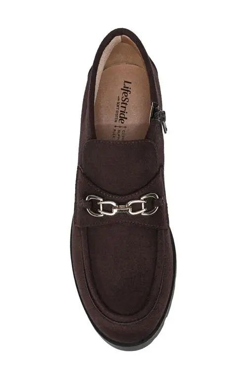 LIFESTRIDE Leila Moc Toe Ankle Bootie With Chunky Lug Sole And Chain Detail