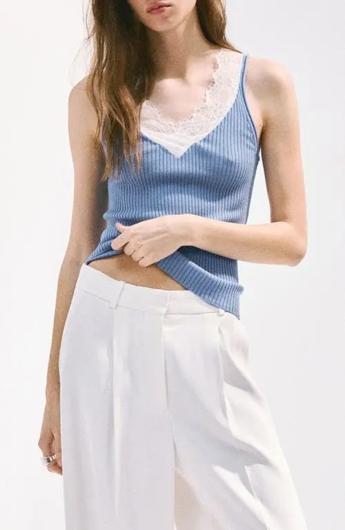Mango Lace Trim Lyocell Tank - Sky Blue