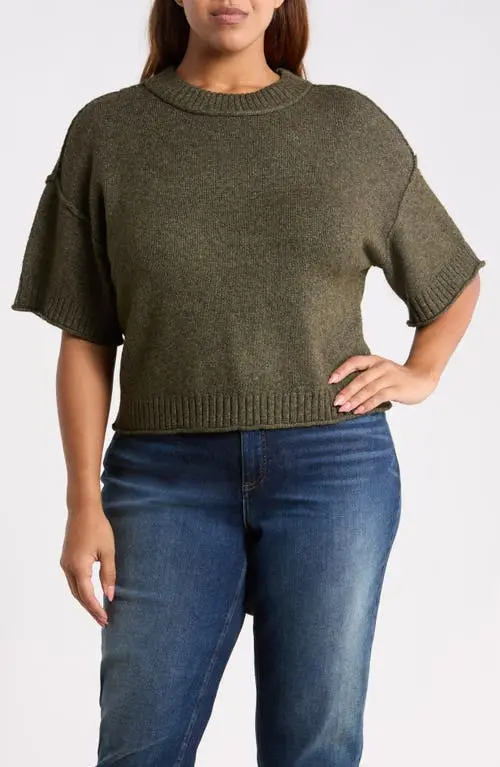 CITY BLUES Broome Short Sleeve Crewneck Sweater - Olive