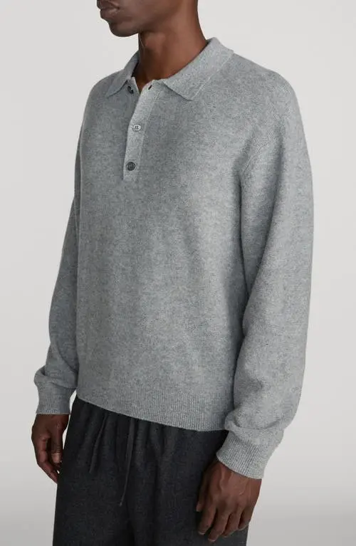 FRAME Boiled Wool Polo Sweater - Grey Melange