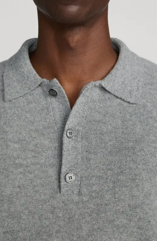 FRAME Boiled Wool Polo Sweater - Grey Melange