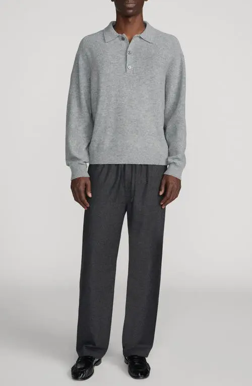 FRAME Boiled Wool Polo Sweater - Grey Melange