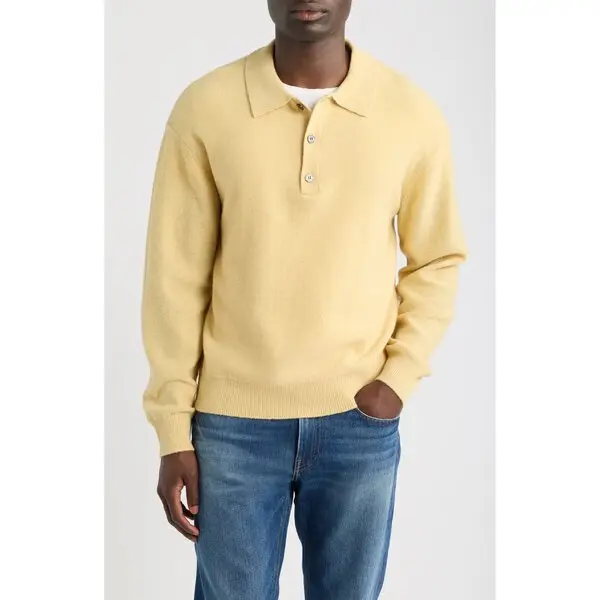 FRAME Boiled Wool Polo Sweater - Old Yellow