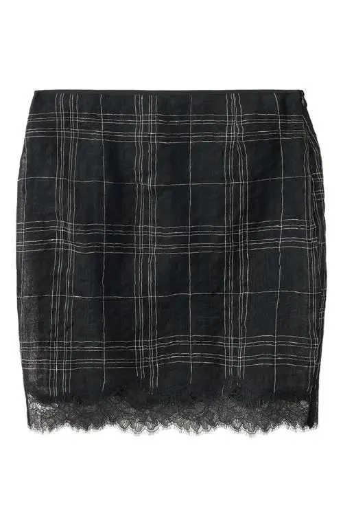 Mango Checkered Linen Blend Miniskirt