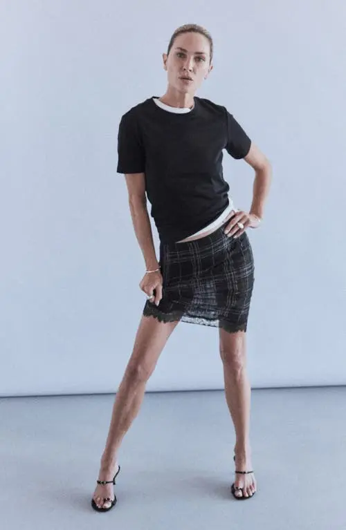 Mango Checkered Linen Blend Miniskirt