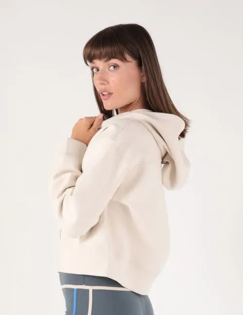 GLYDER High Set Zip Up Cropped Hoodie - Oatmilk