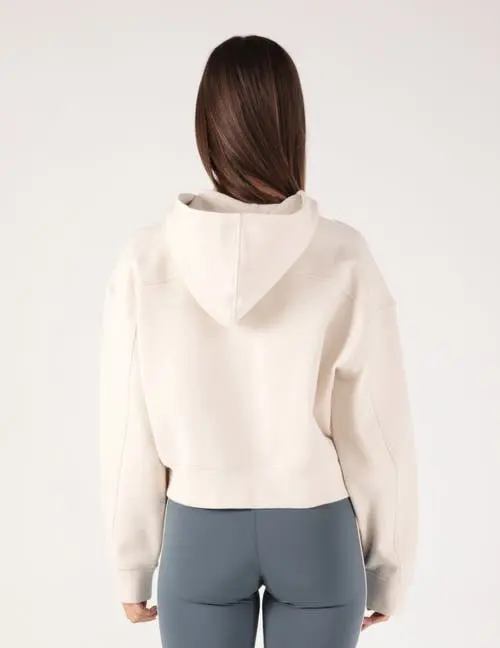 GLYDER High Set Zip Up Cropped Hoodie - Oatmilk