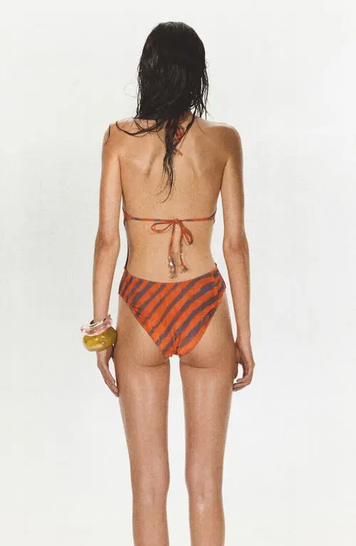 Mango Animal Print Halter One-piece Swimsuit With Side Cutouts