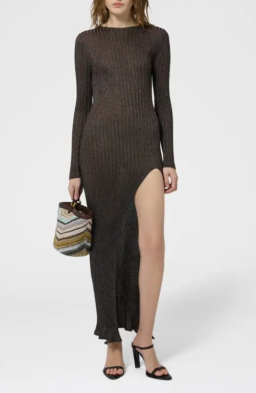 Missoni Ribbed Long Sleeve Maxi Sweater Dress With Front Slit
