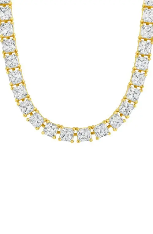 Sterling Forever Marisol Princess Cut Cubic Zirconia Tennis Necklace - Gold