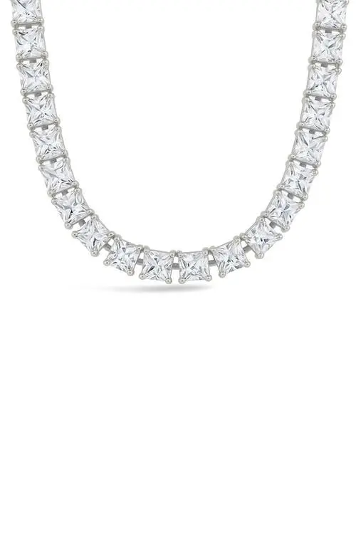 Sterling Forever Marisol Princess Cut Cubic Zirconia Tennis Necklace - Silver