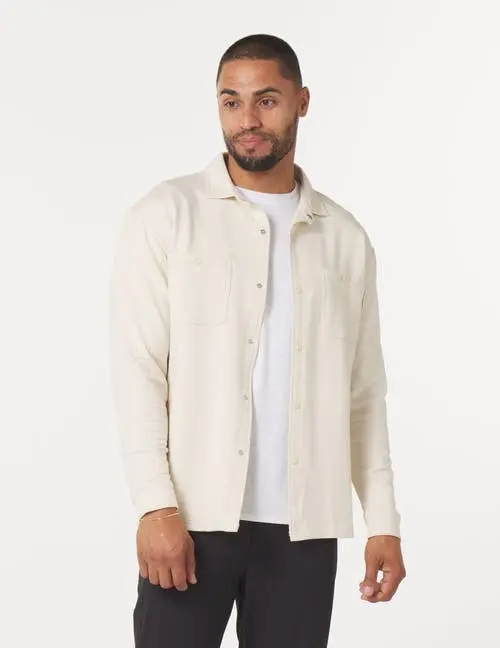 GLYDER Trek Button Front Shirt - Oatmilk