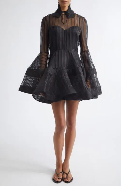 Zimmermann Valiant Lantern Stripe Long Sleeve Silk Minidress - Black