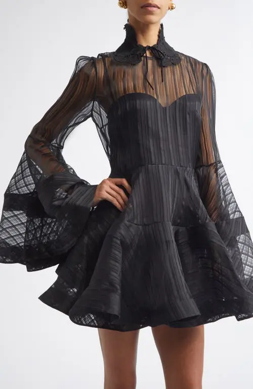 Zimmermann Valiant Lantern Stripe Long Sleeve Silk Minidress