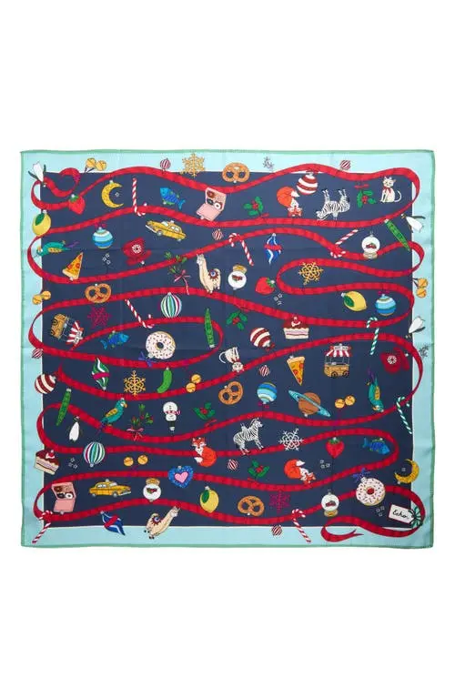 Echo Ornament Collection Silk Square Scarf - Navy