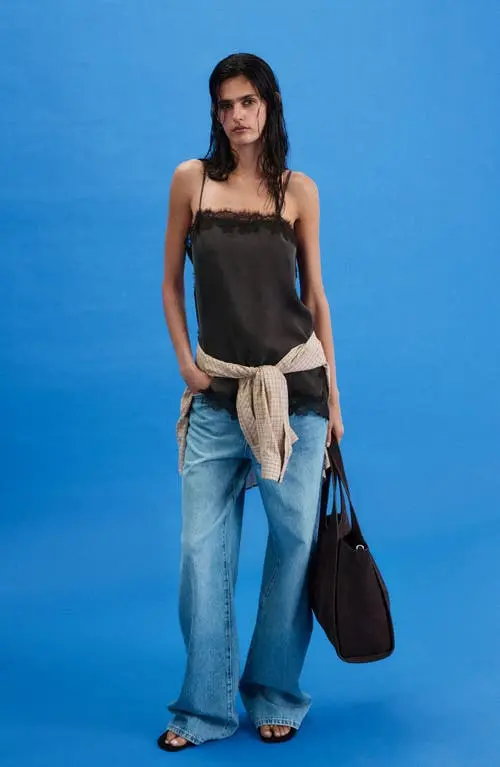 Mango Lace Trimmed Satin Camisole - Brown