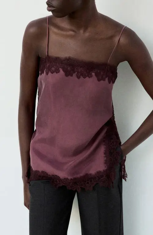 Mango Lace Trimmed Satin Camisole - Maroon