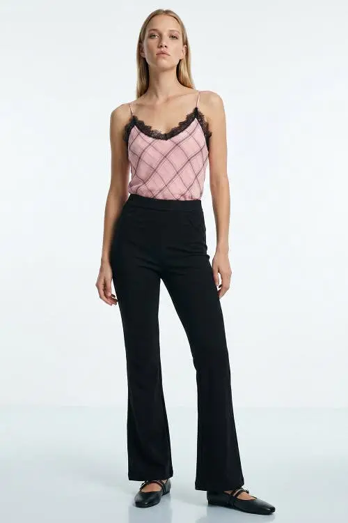 EXQUISE High Waisted Flared Knit Trousers