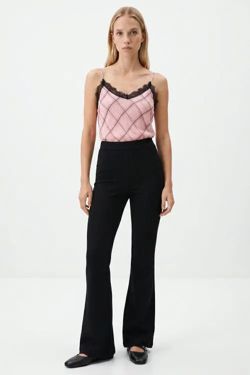 EXQUISE High Waisted Flared Knit Trousers