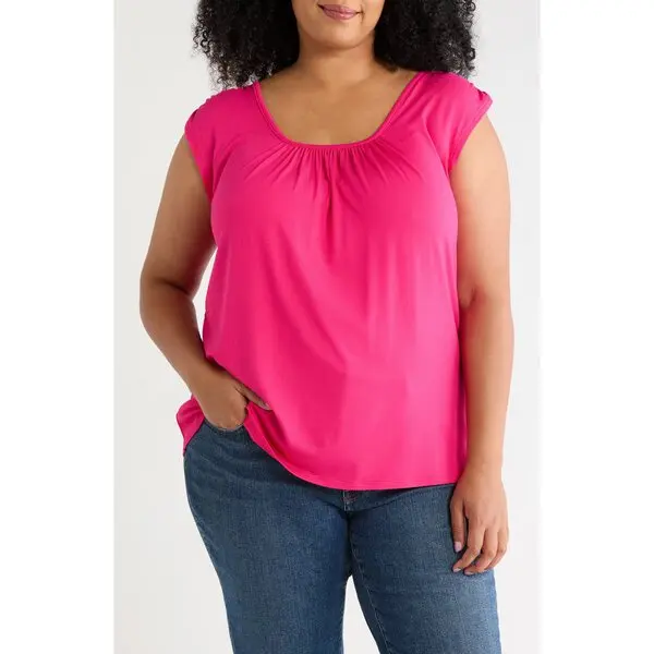 Loveappella Sleeveless Gathered Neck Top - Fuchsia