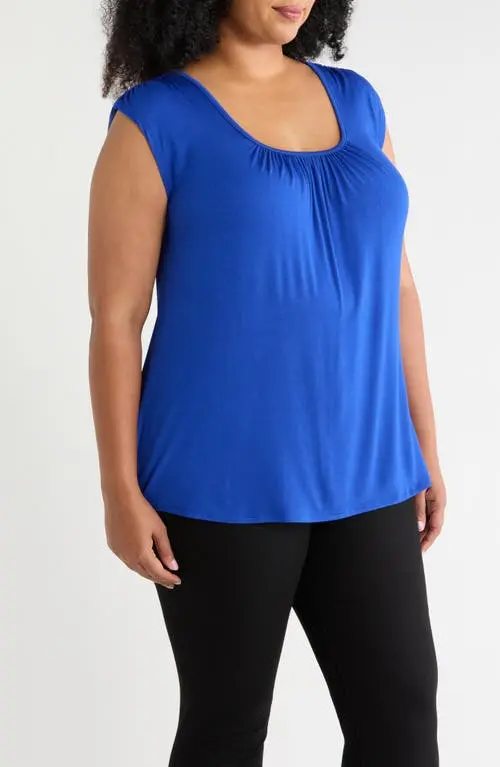 Loveappella Sleeveless Gathered Neck Top - Royal