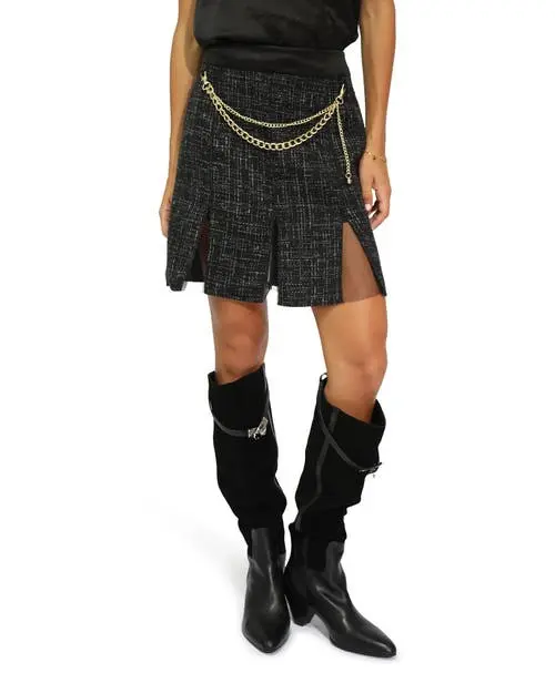 BELLE & BLOOM Set Me Free Tweed Skirt - Black