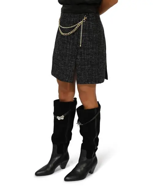 BELLE & BLOOM Set Me Free Tweed Skirt - Black