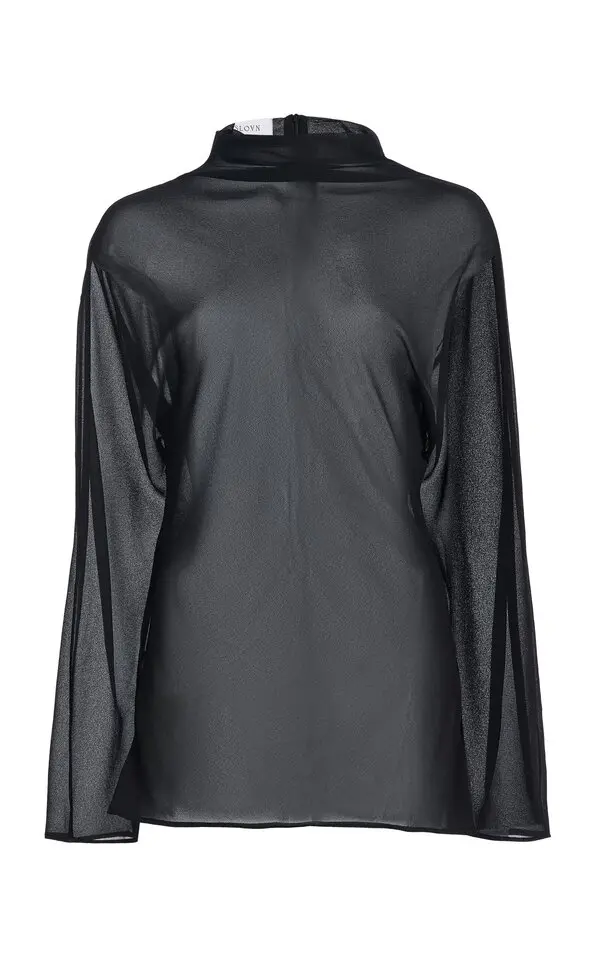 SLOAN Sheer Long Sleeve Turtleneck Top With Ruffled Sleeves