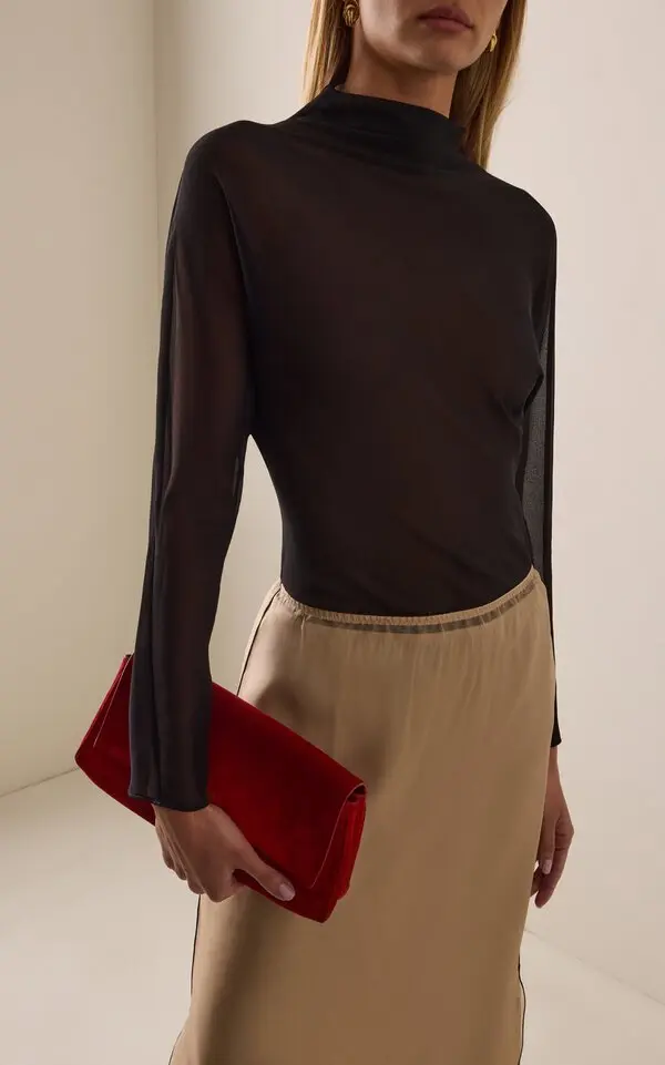 SLOAN Sheer Long Sleeve Turtleneck Top With Ruffled Sleeves