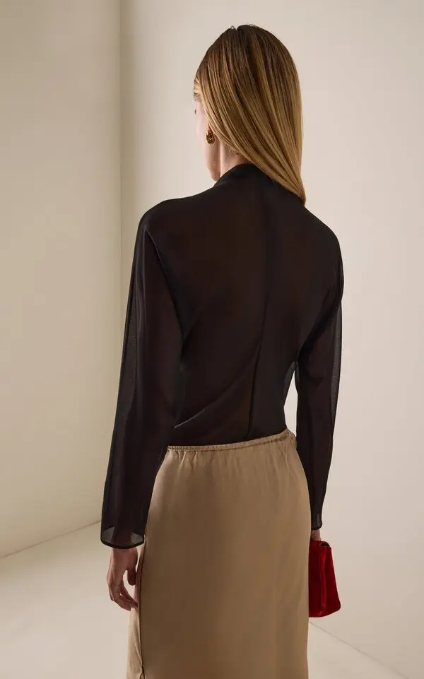 SLOAN Sheer Long Sleeve Turtleneck Top With Ruffled Sleeves
