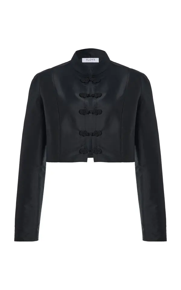 SLOAN Fitted Cropped Crepe Top With Mandarin Collar