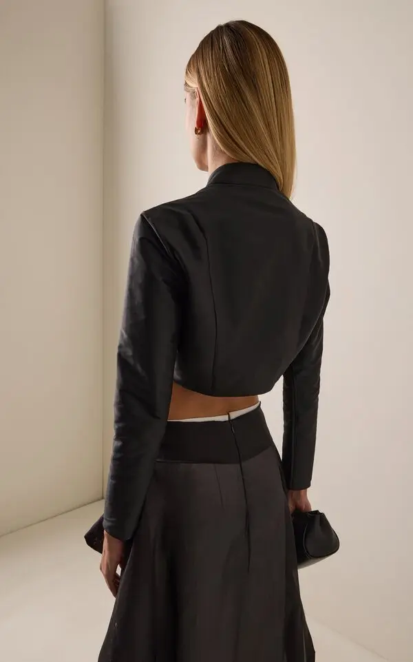 SLOAN Fitted Cropped Crepe Top With Mandarin Collar