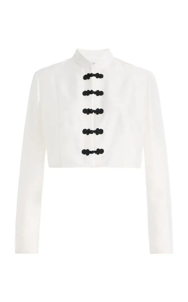 SLOAN Fitted Cropped Crepe Top With Mandarin Collar - Ivory