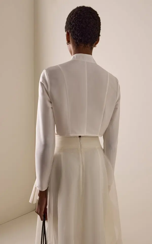 SLOAN Fitted Cropped Crepe Top With Mandarin Collar - Ivory