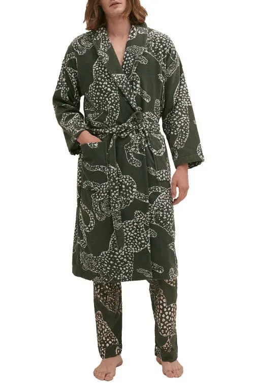 Desmond & Dempsey Print Cotton Terry Cloth Robe - Green