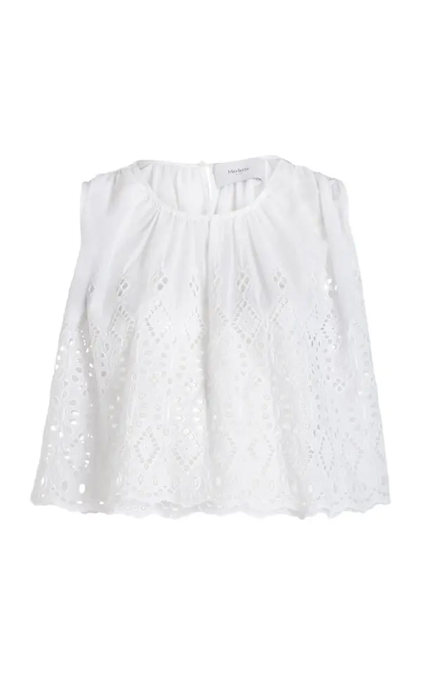 Merlette Dacere Cotton Eyelet Cropped Top