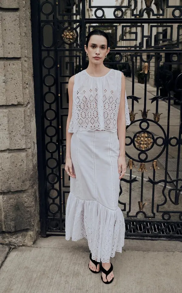 Merlette Dacere Cotton Eyelet Cropped Top