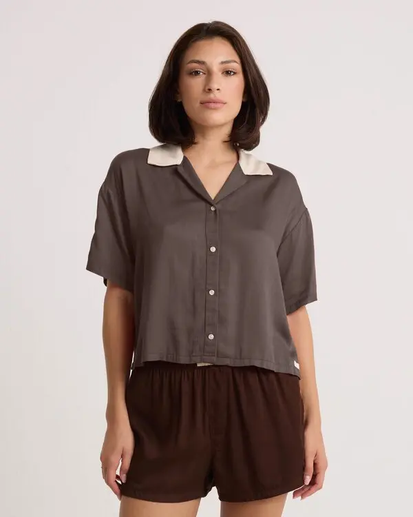 Volcom Cropped Button-up Shirt With Contrast Trim