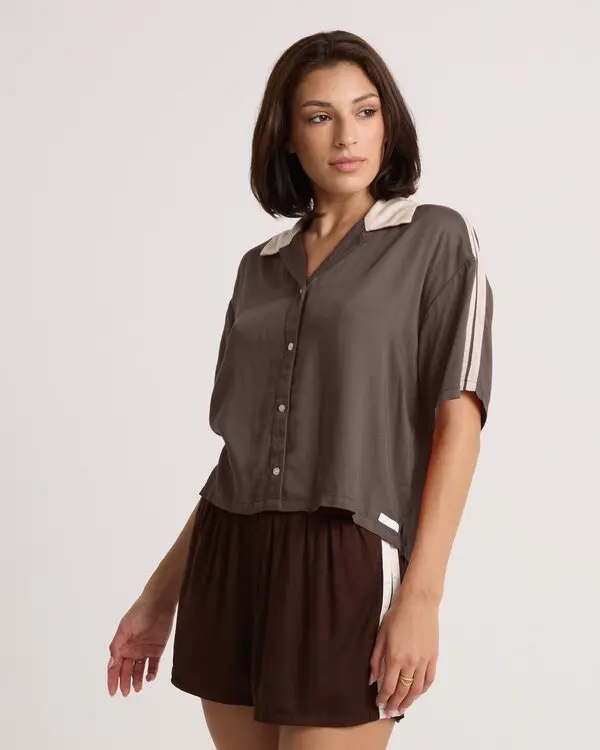 Volcom Cropped Button-up Shirt With Contrast Trim