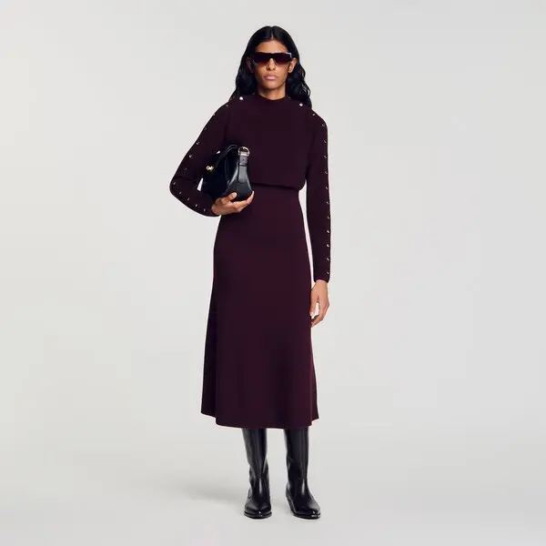 Sandro 2-in-1 Knit Maxi Dress With Decorative Studs - Bordeaux