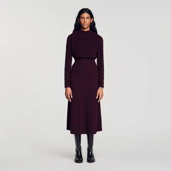 Sandro 2-in-1 Knit Maxi Dress With Decorative Studs - Bordeaux