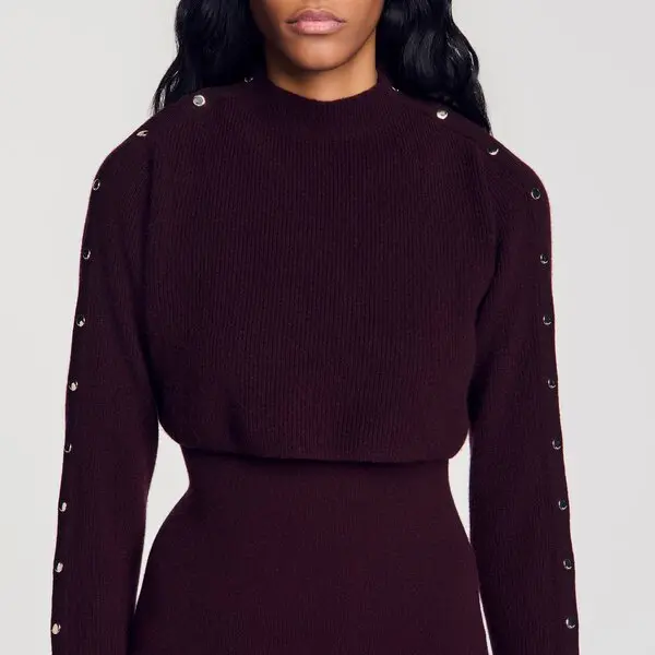 Sandro 2-in-1 Knit Maxi Dress With Decorative Studs - Bordeaux