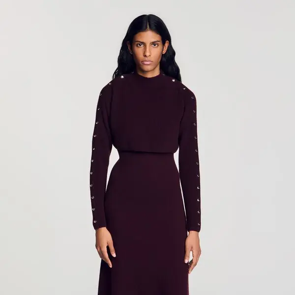 Sandro 2-in-1 Knit Maxi Dress With Decorative Studs - Bordeaux