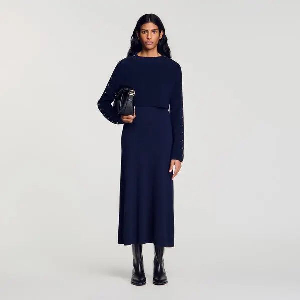 Sandro 2-in-1 Knit Maxi Dress - Navy Blue