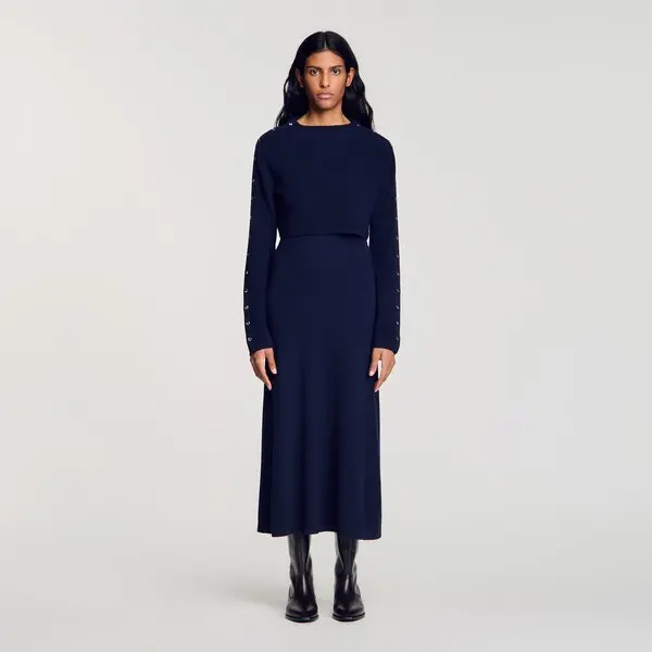 Sandro 2-in-1 Knit Maxi Dress - Navy Blue